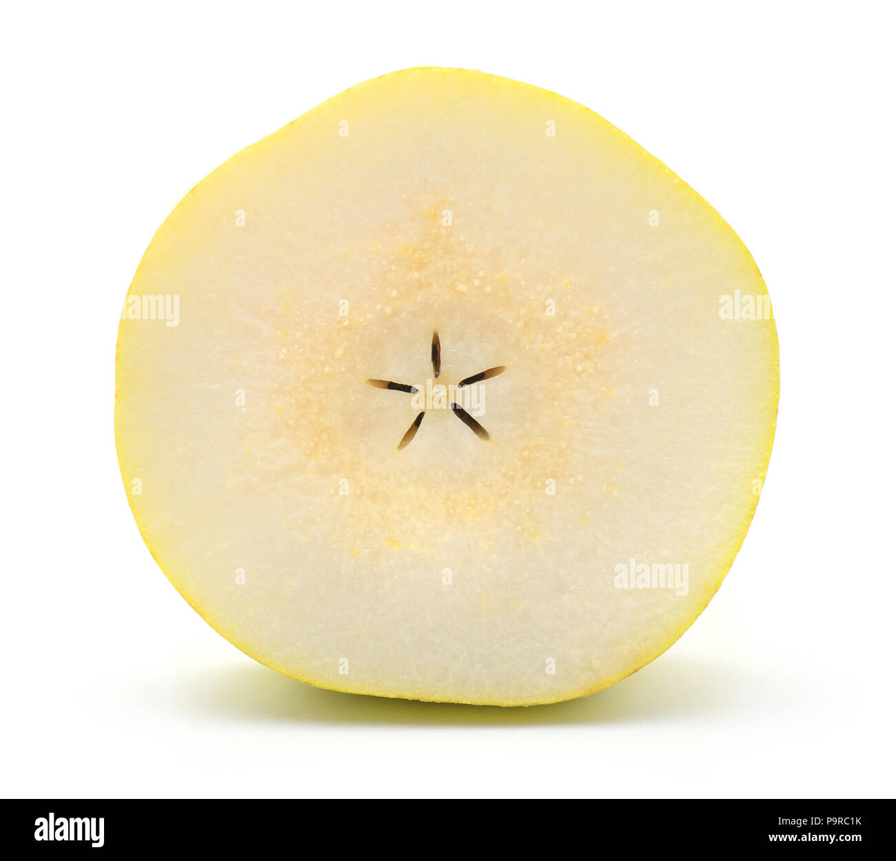 One green pear sliced circle isolated on white background Stock Photo ...