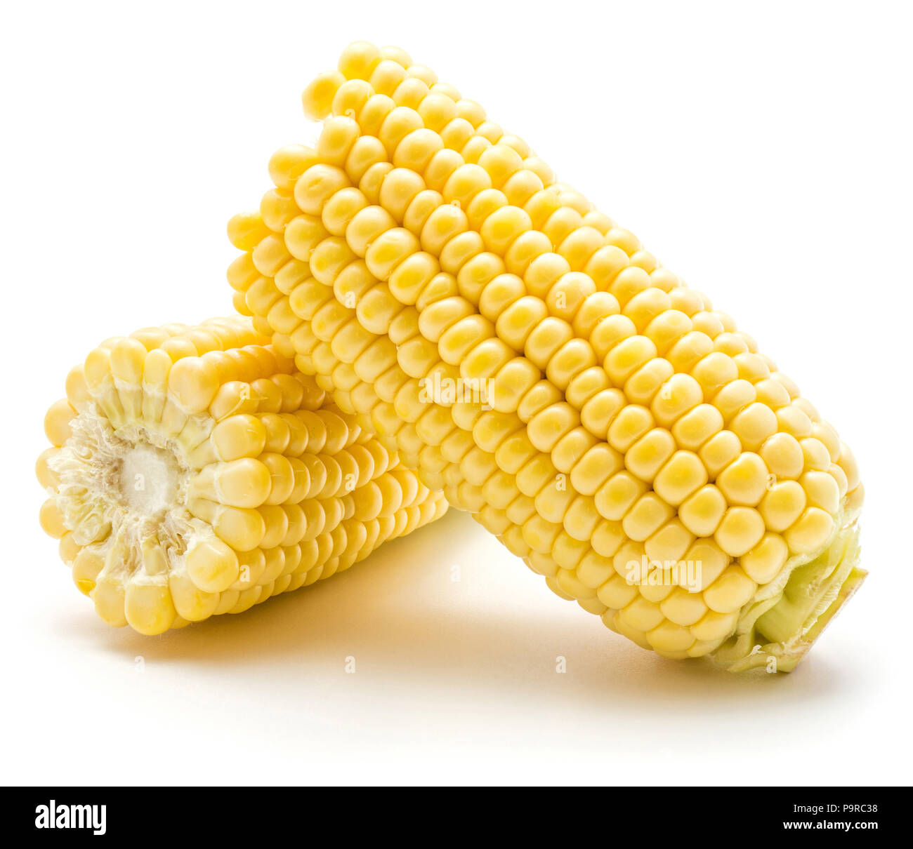 Two halves of sweet corn isolated on white background Stock Photo - Alamy