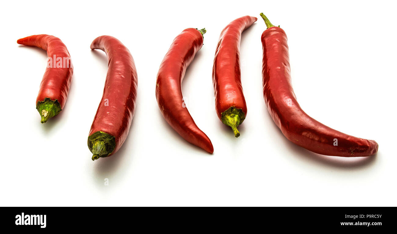 Group of five red Chilli isolated on white background Stock Photo - Alamy