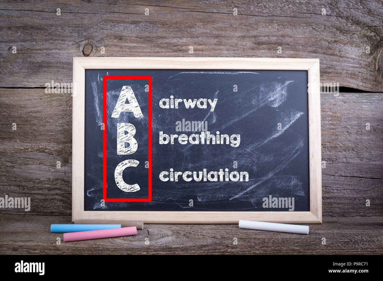 ABC medicine. Airway, Breathing and Circulation. Chalk board Background ...