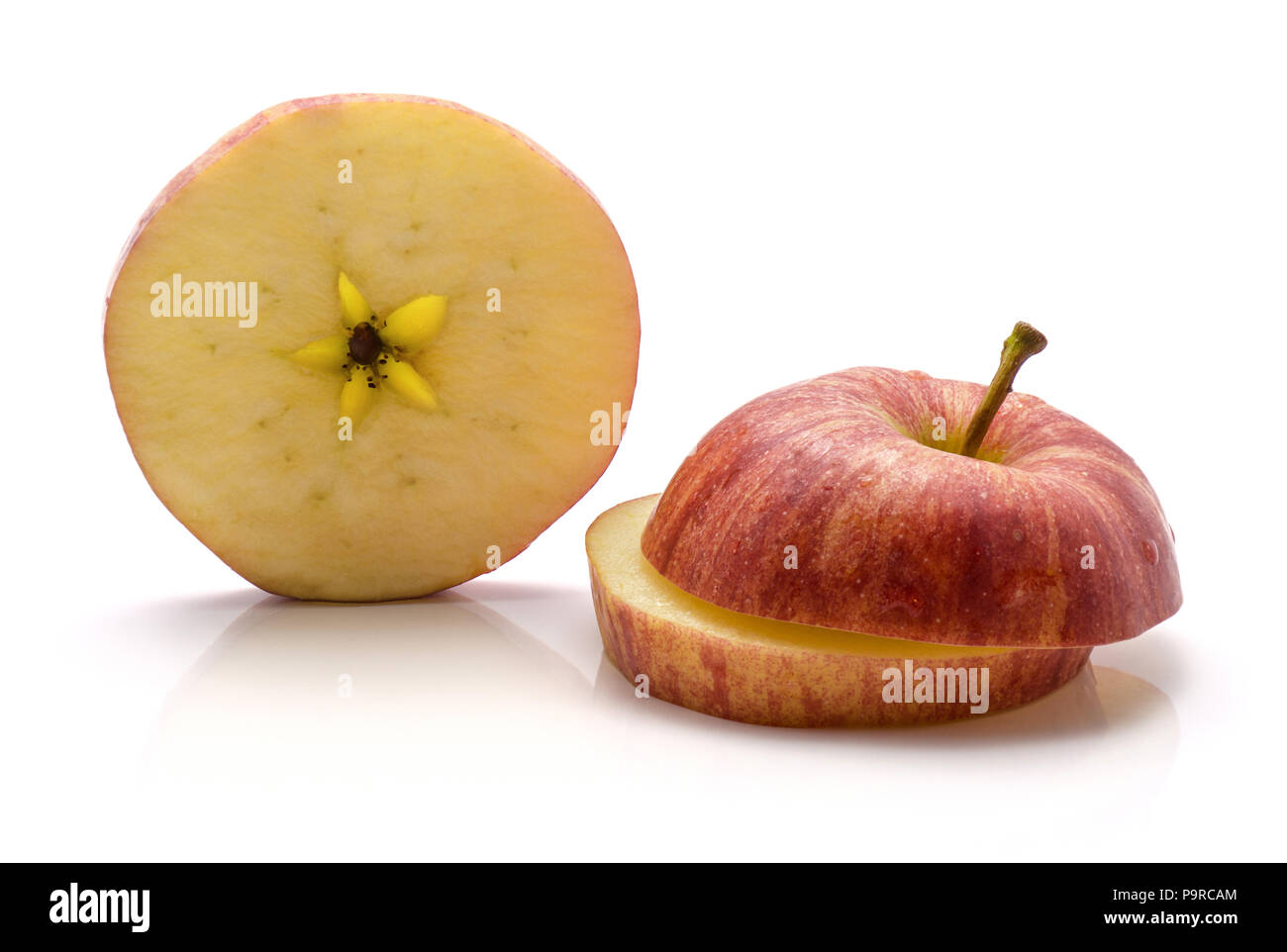 Sliced Gala apple isolated on white background three cross section ...