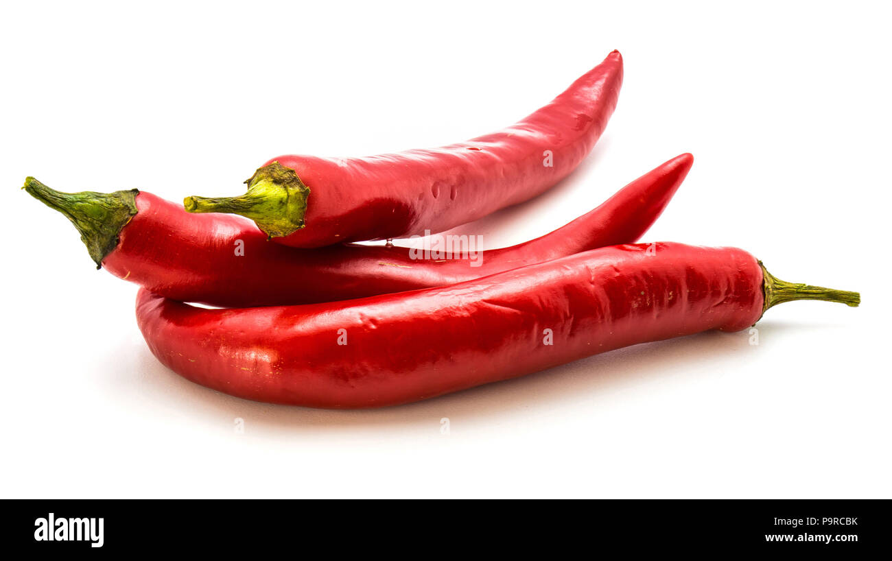 Group of three red Chilli isolated on white background Stock Photo - Alamy