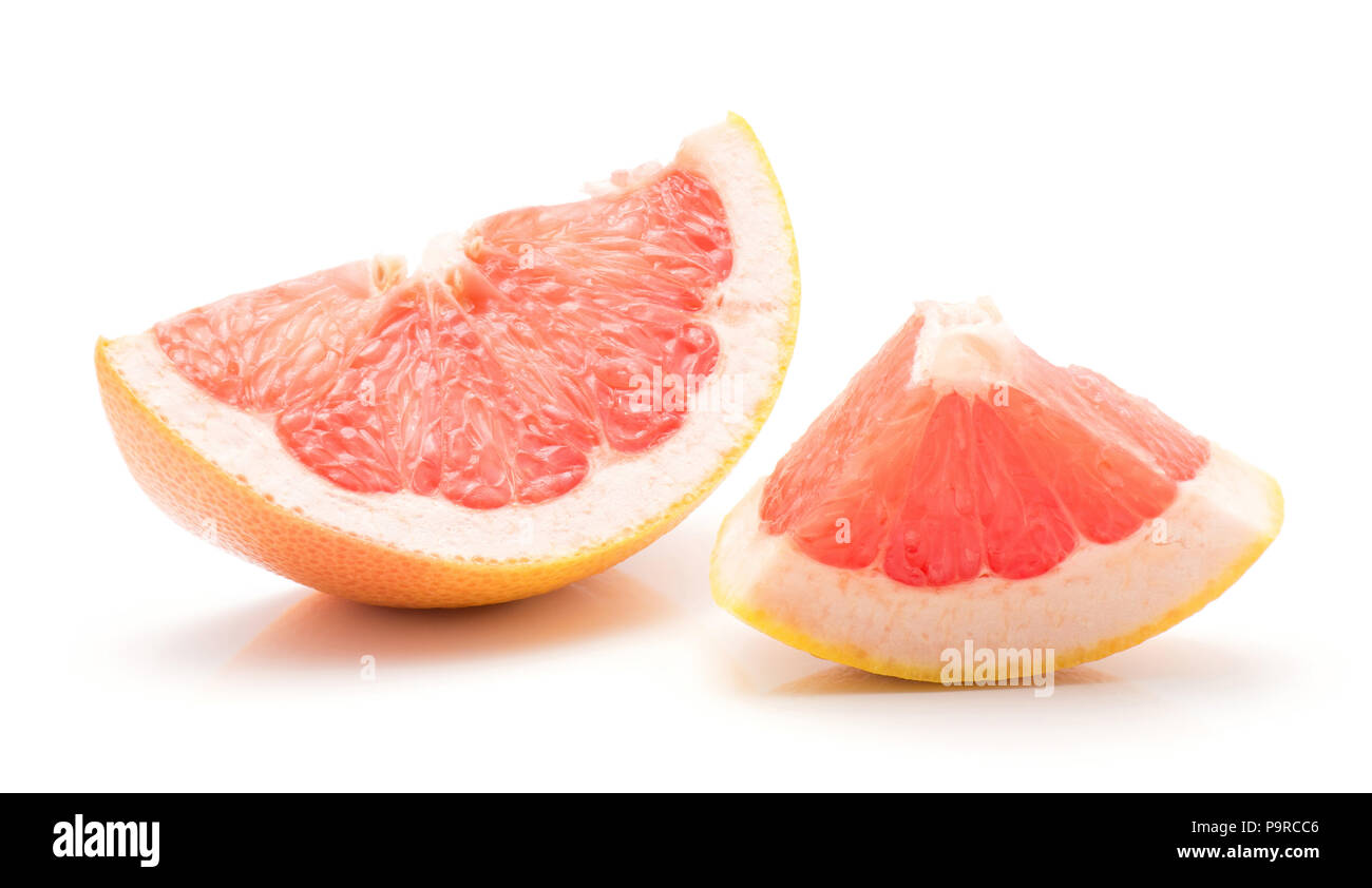 One red grapefruit slice and a piece isolated on white background Stock ...
