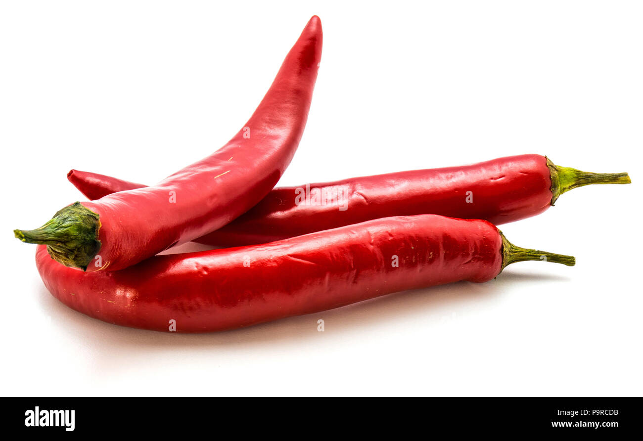 Group of three red Chilli isolated on white background Stock Photo - Alamy