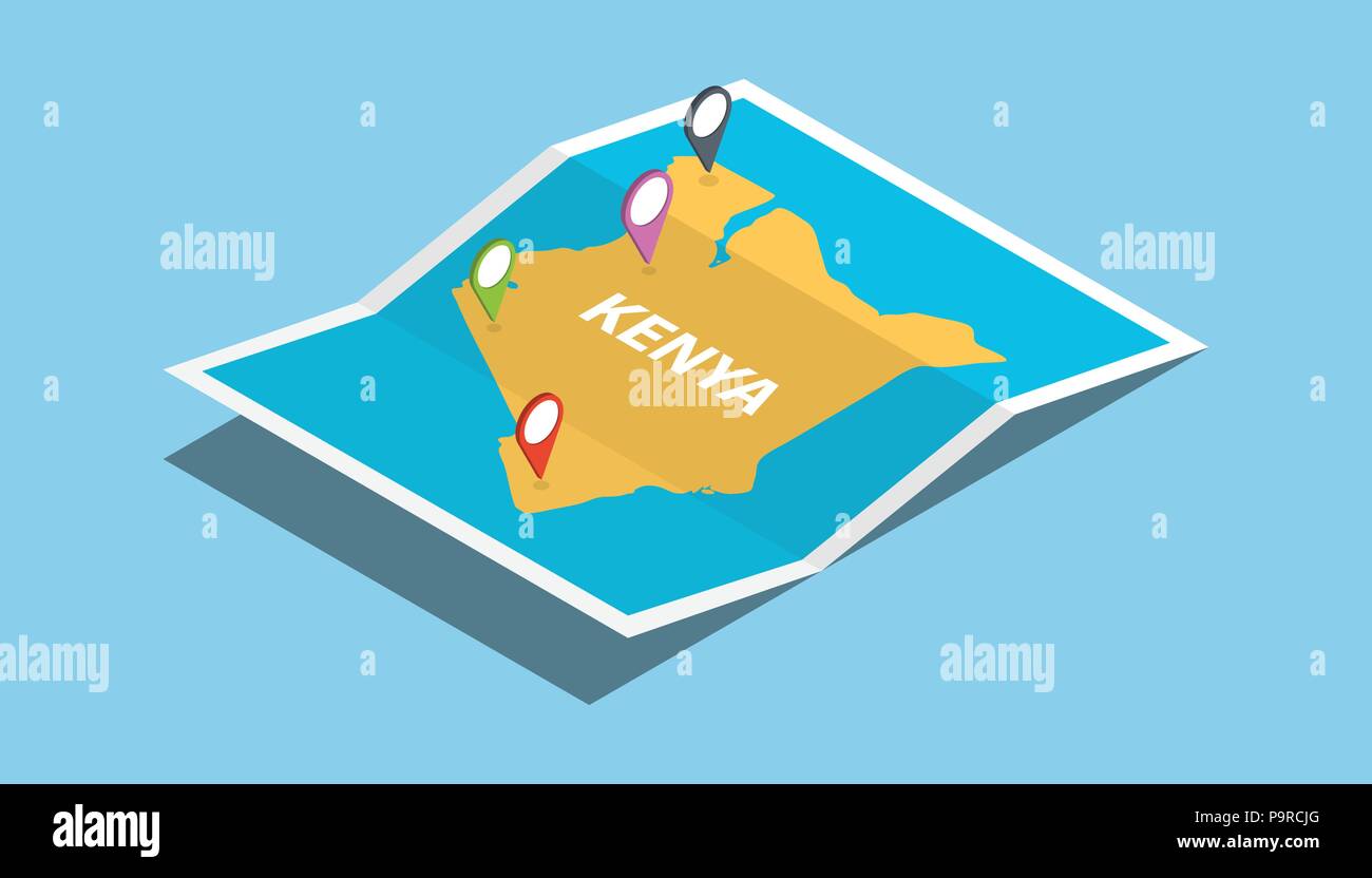 kenya africa explore maps with isometric style and pin location tag on ...