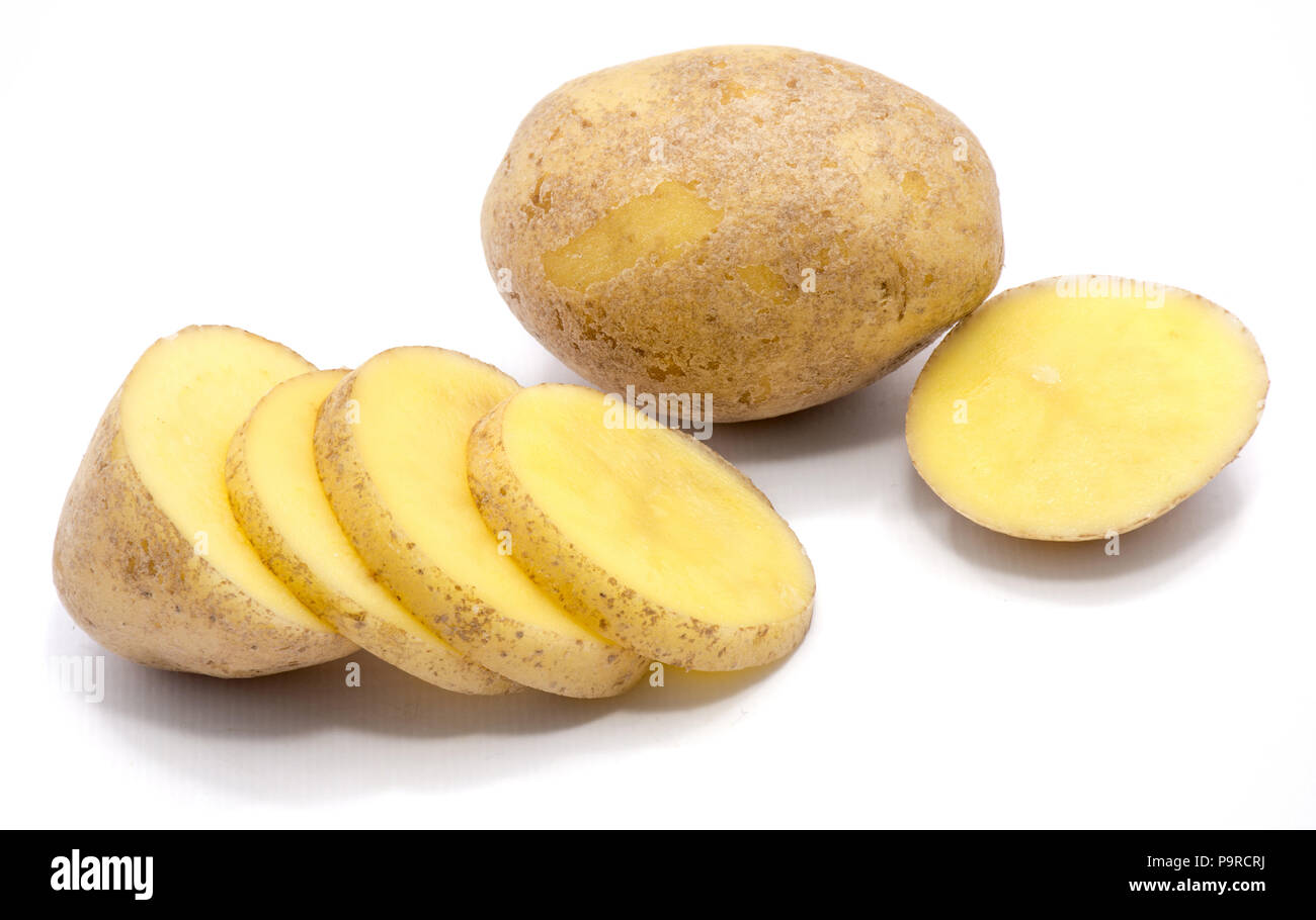One whole potato with slices isolated on white background Stock Photo ...