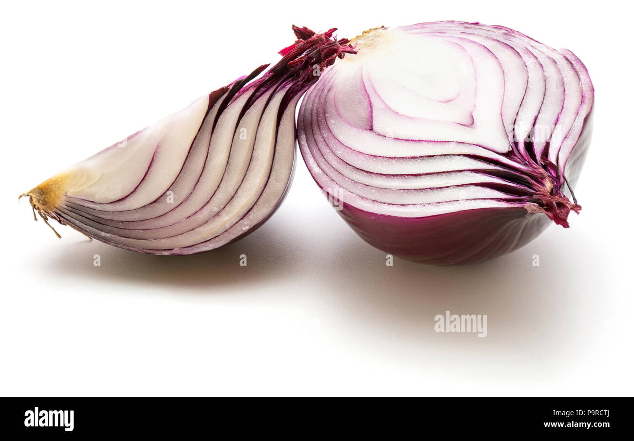 Red one quarter, one half, isolated on white background Stock Photo - Alamy