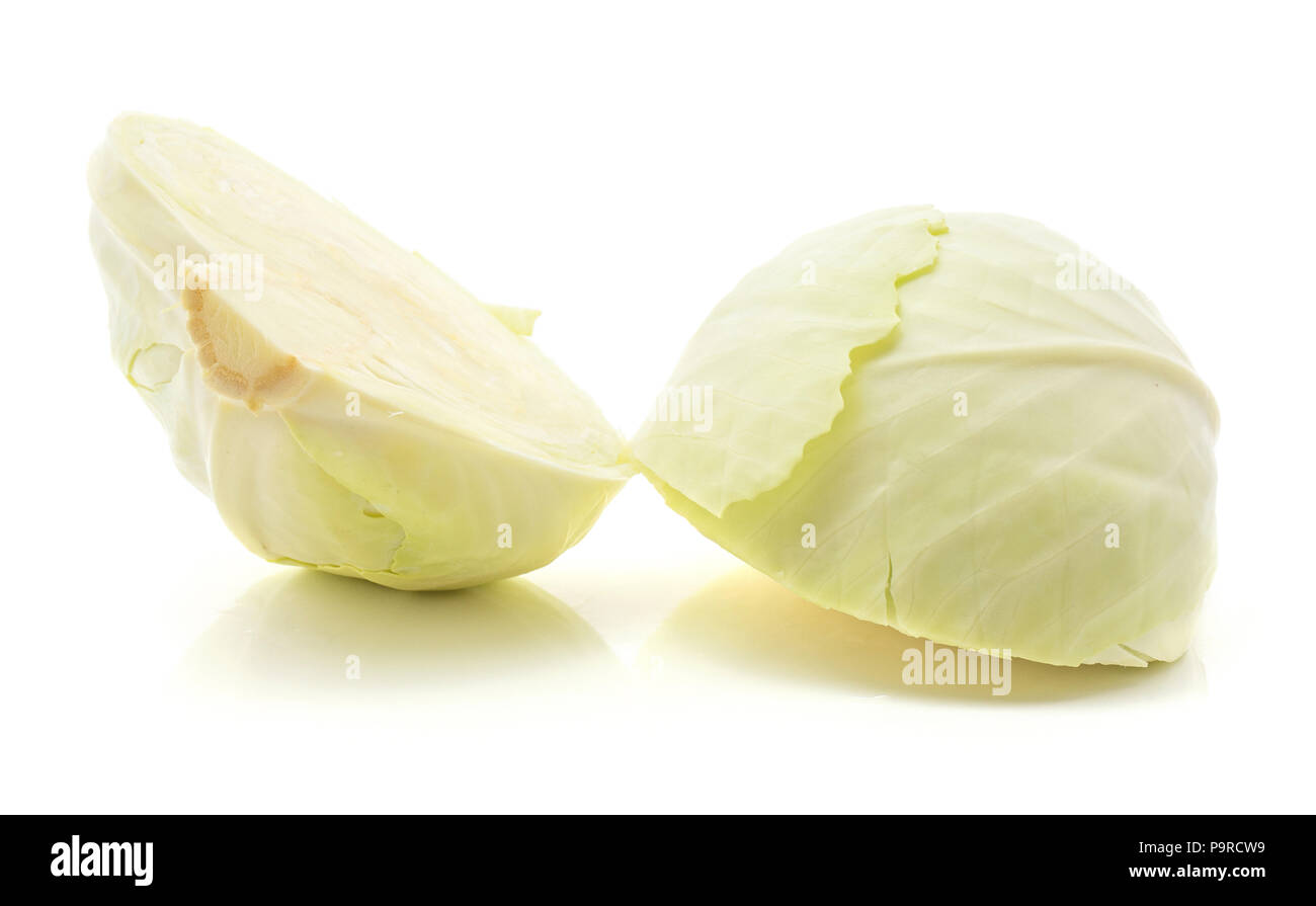 Sliced white cabbage isolated on white background one cut in half Stock ...