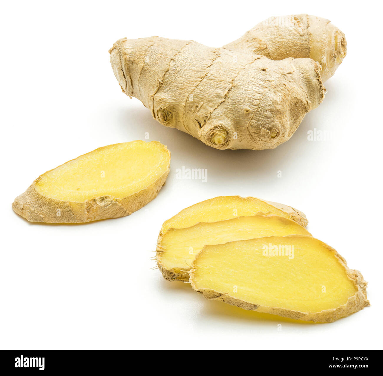 One whole and sliced ginger isolated on white background Stock Photo ...