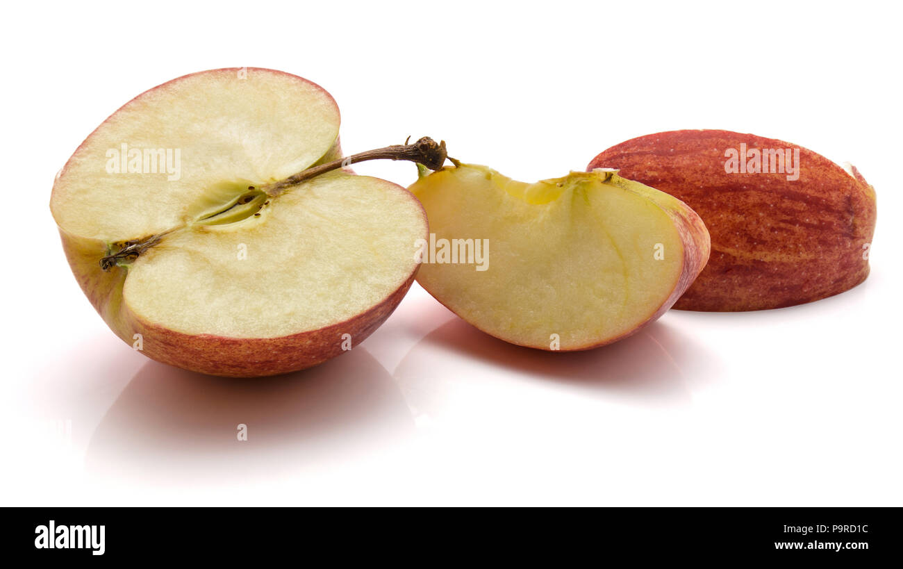 One cross section Gala apple half, two slices, isolated on white ...
