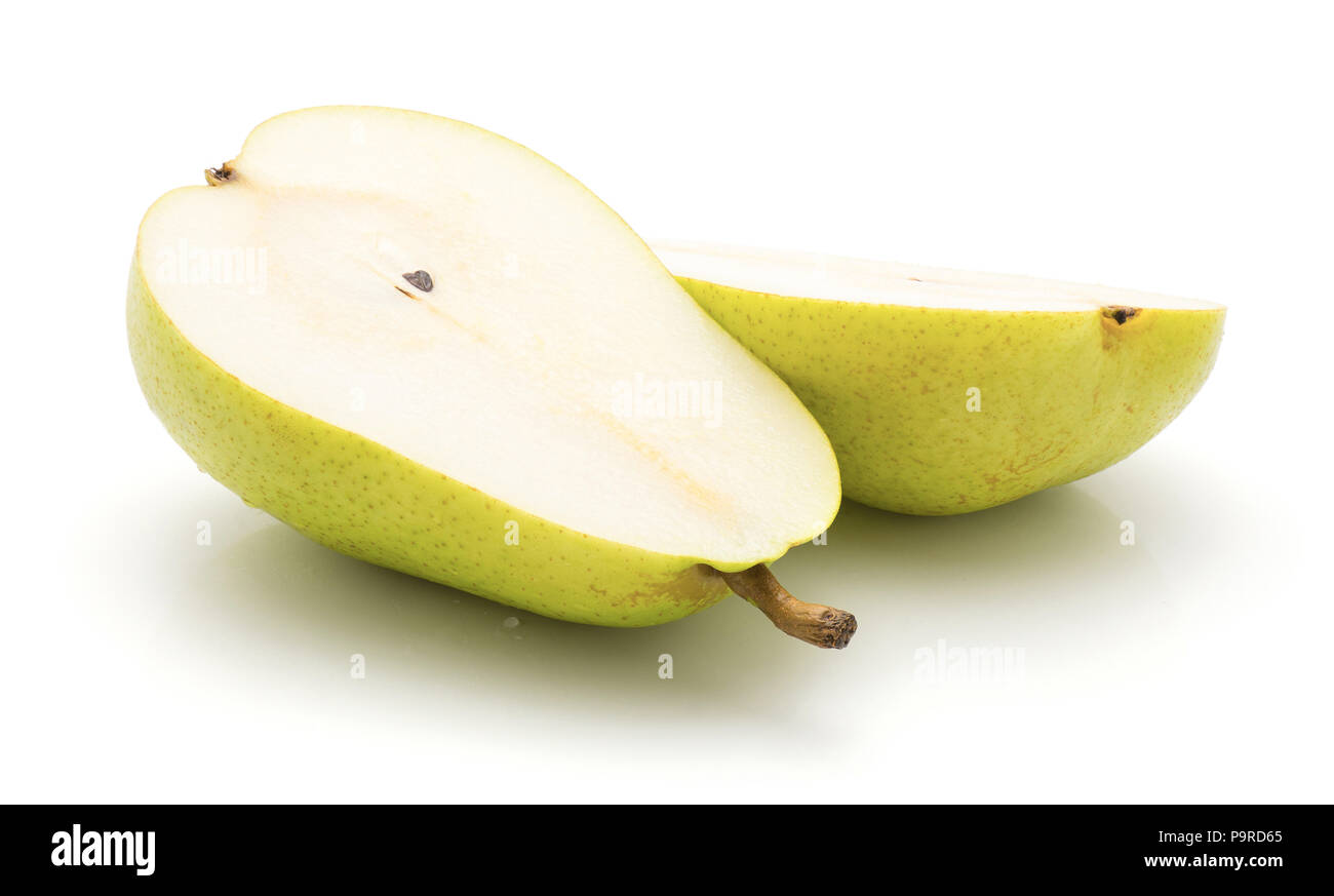 Sliced green pear isolated on white background one cut in half Stock ...