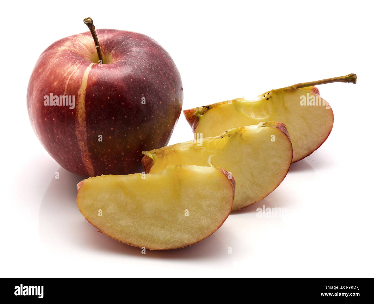 Gala apple, one whole, three slices, isolated on white background Stock ...