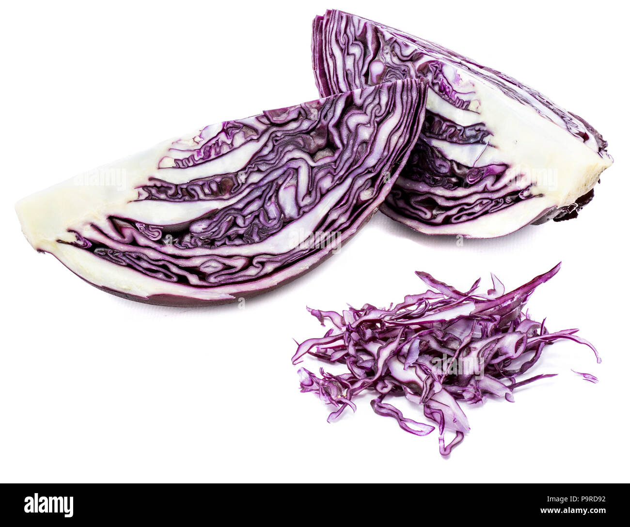 Sliced purple cabbage, one quarter and shredded or chopped heap ...