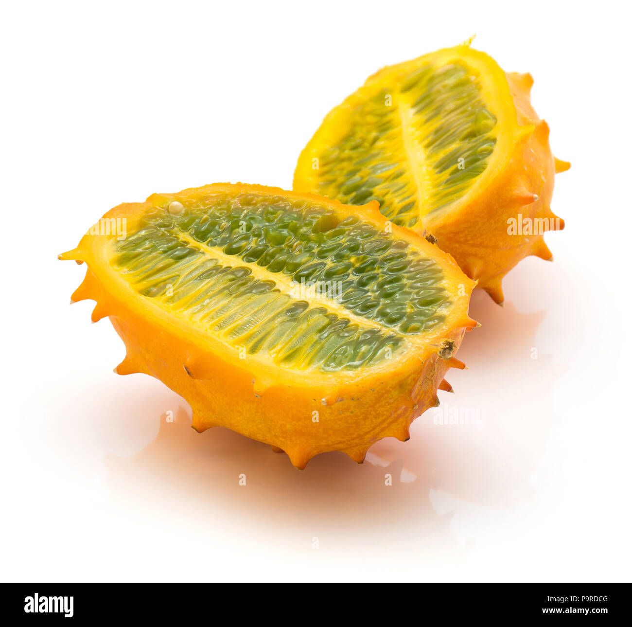 Sliced kiwano isolated on white background two halves Stock Photo - Alamy