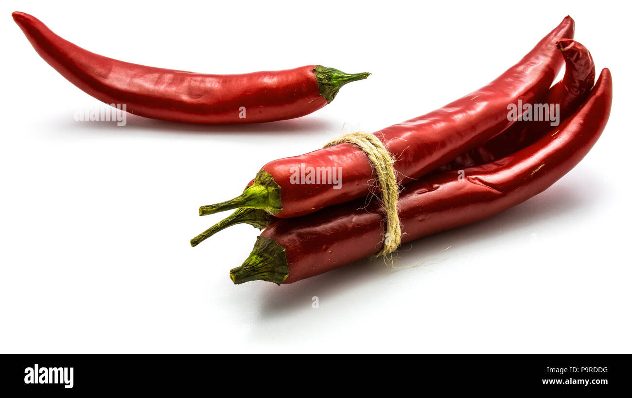Fresh red Chilli tied with a rope isolated on white background Stock ...