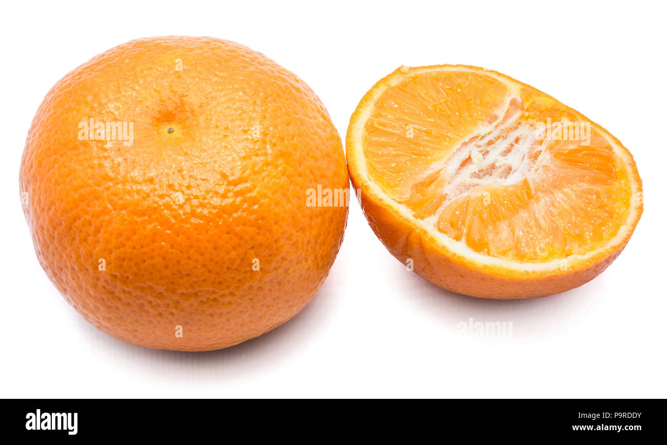 One whole and Clementine half isolated on white background Stock Photo ...