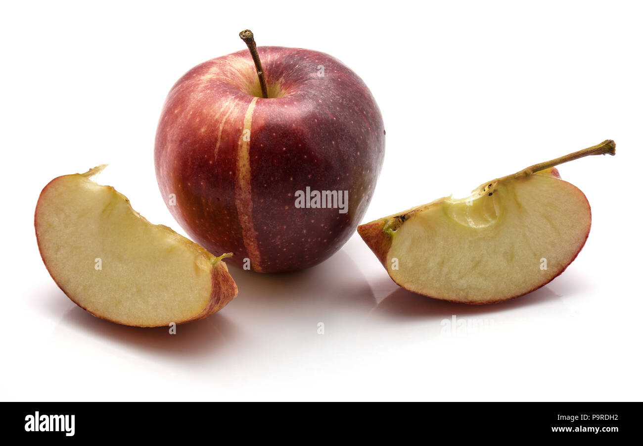 Gala apple, one whole and two slices, isolated on white background ...