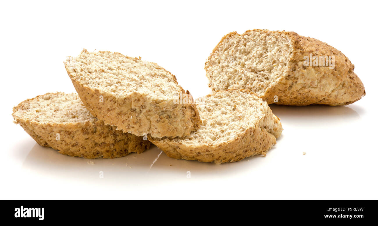 Sliced pieces of whole wheat bran bread isolated on white background ...