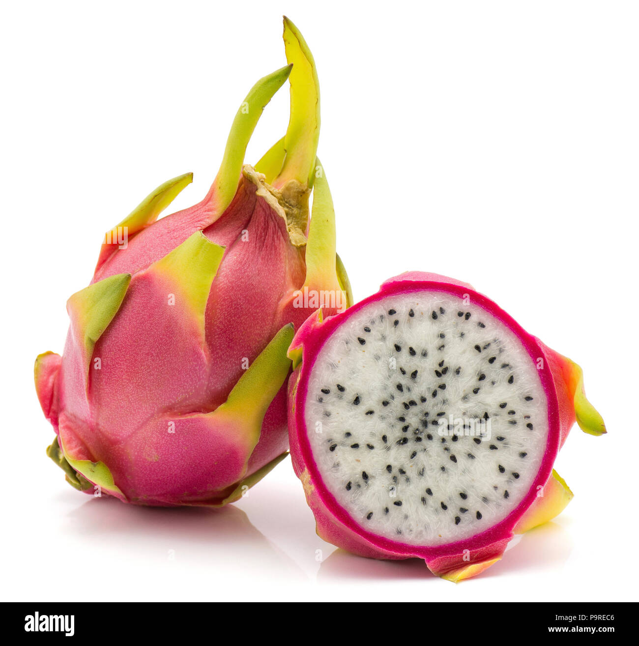 Dragon fruit (Pitaya, Pitahaya) isolated on white background one whole ...