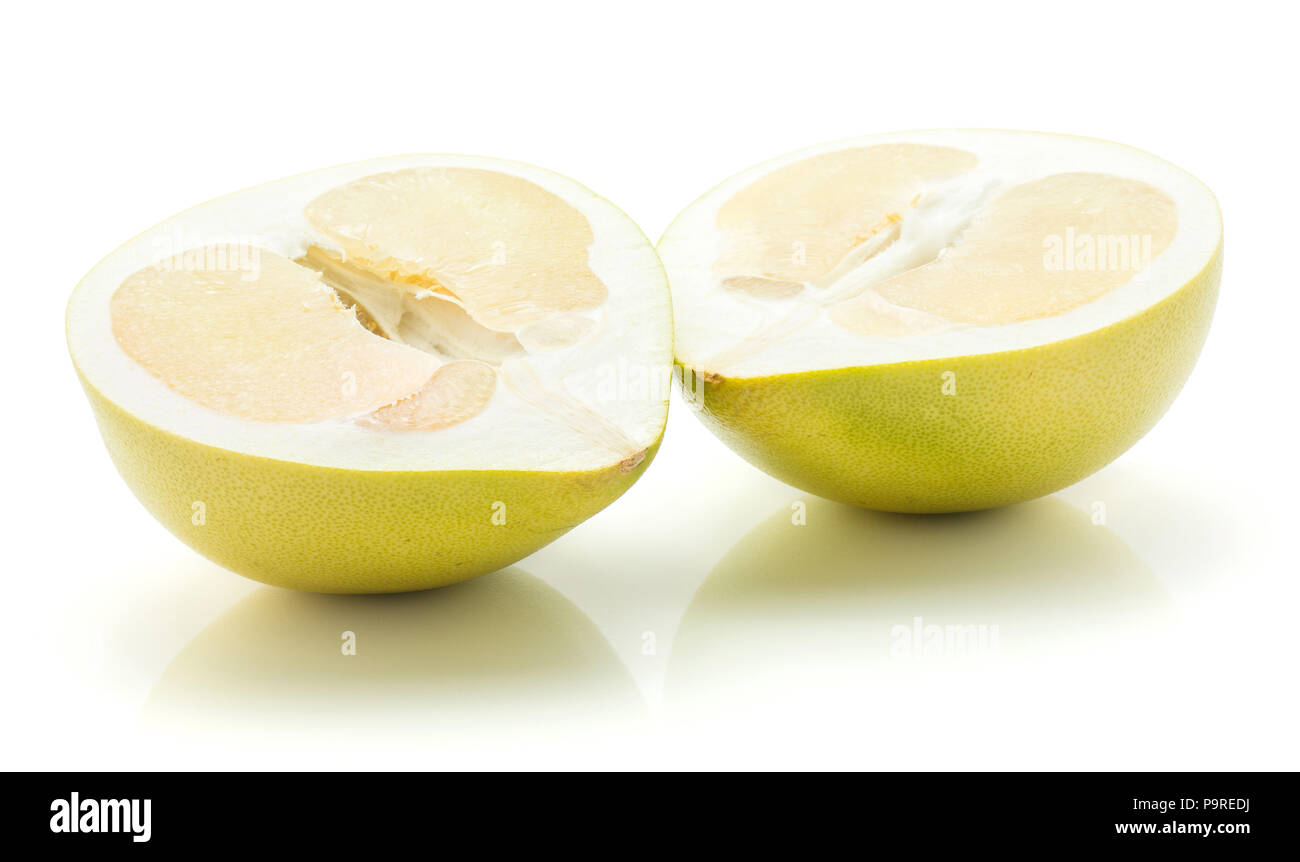 Two pamelo halves isolated on white background cross section Stock ...