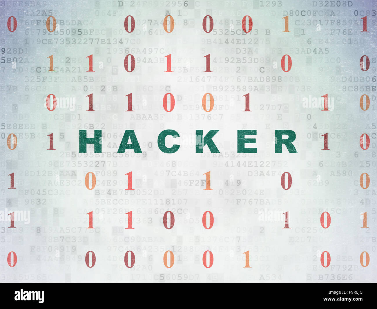 Safety concept: Painted green text Hacker on Digital Data Paper ...