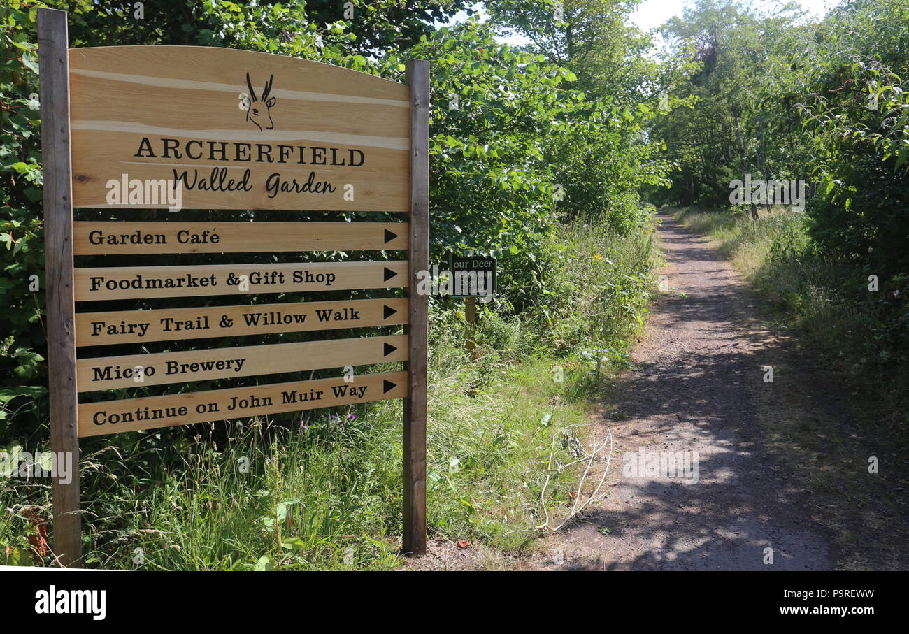 Sign for Archerfield Walled Garden beside John Muir Way East Lothian ...