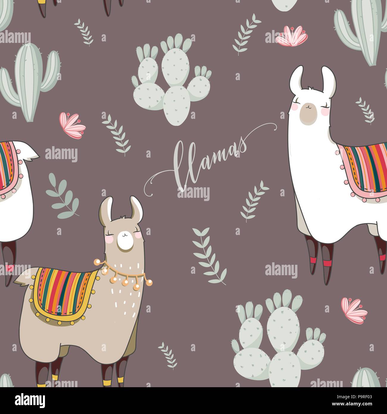 Seamless pattern with Lama in cartoon style. Hand drawn vector ...
