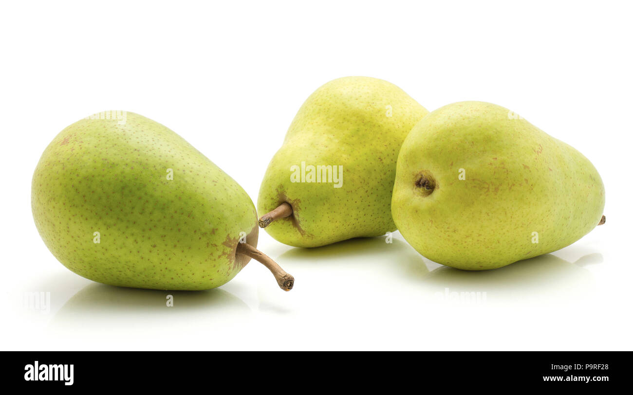 Three green pears stack isolated on white background Stock Photo - Alamy