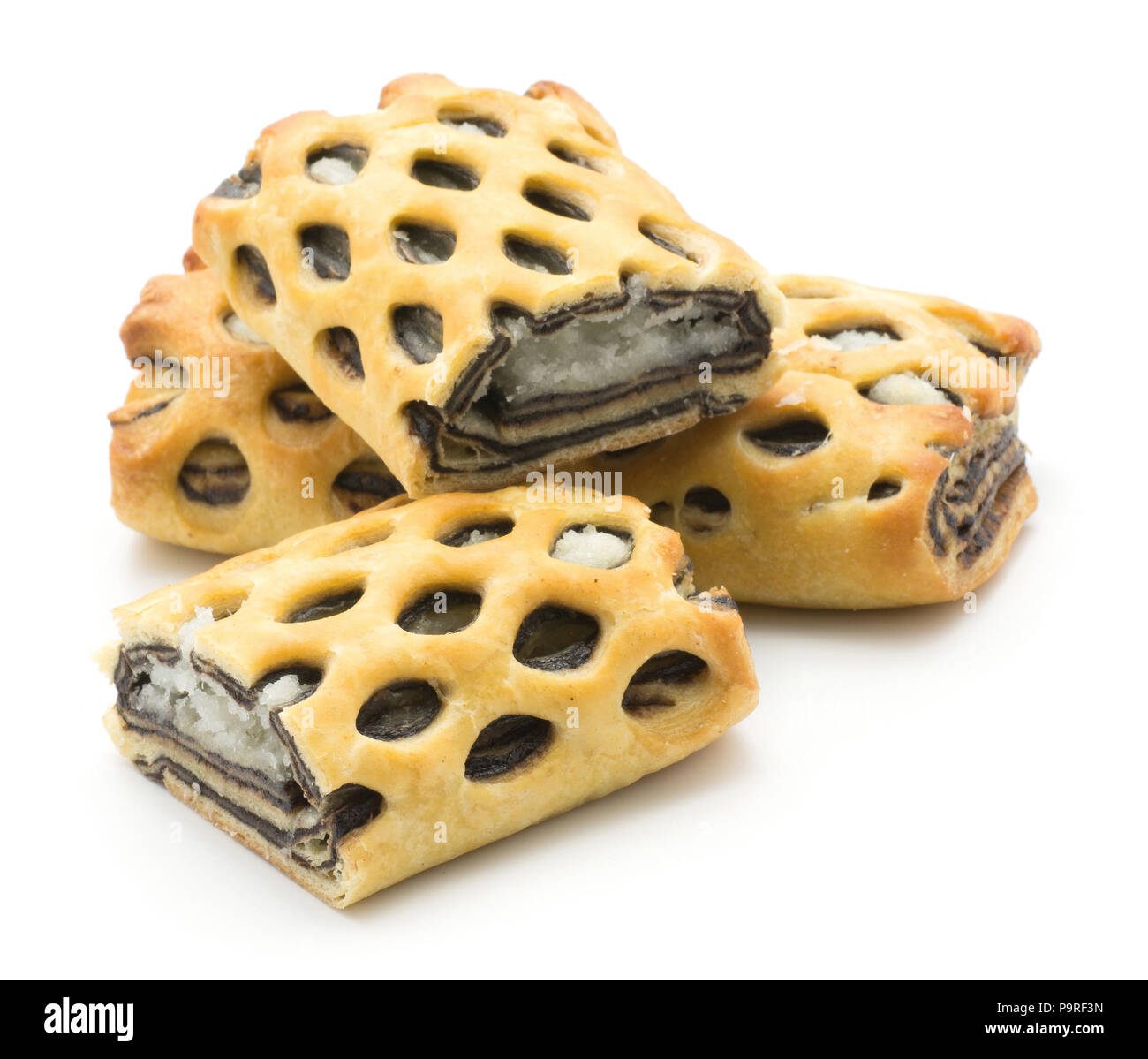 Lattice bread set with coconut and chocolate mousse isolated on white ...