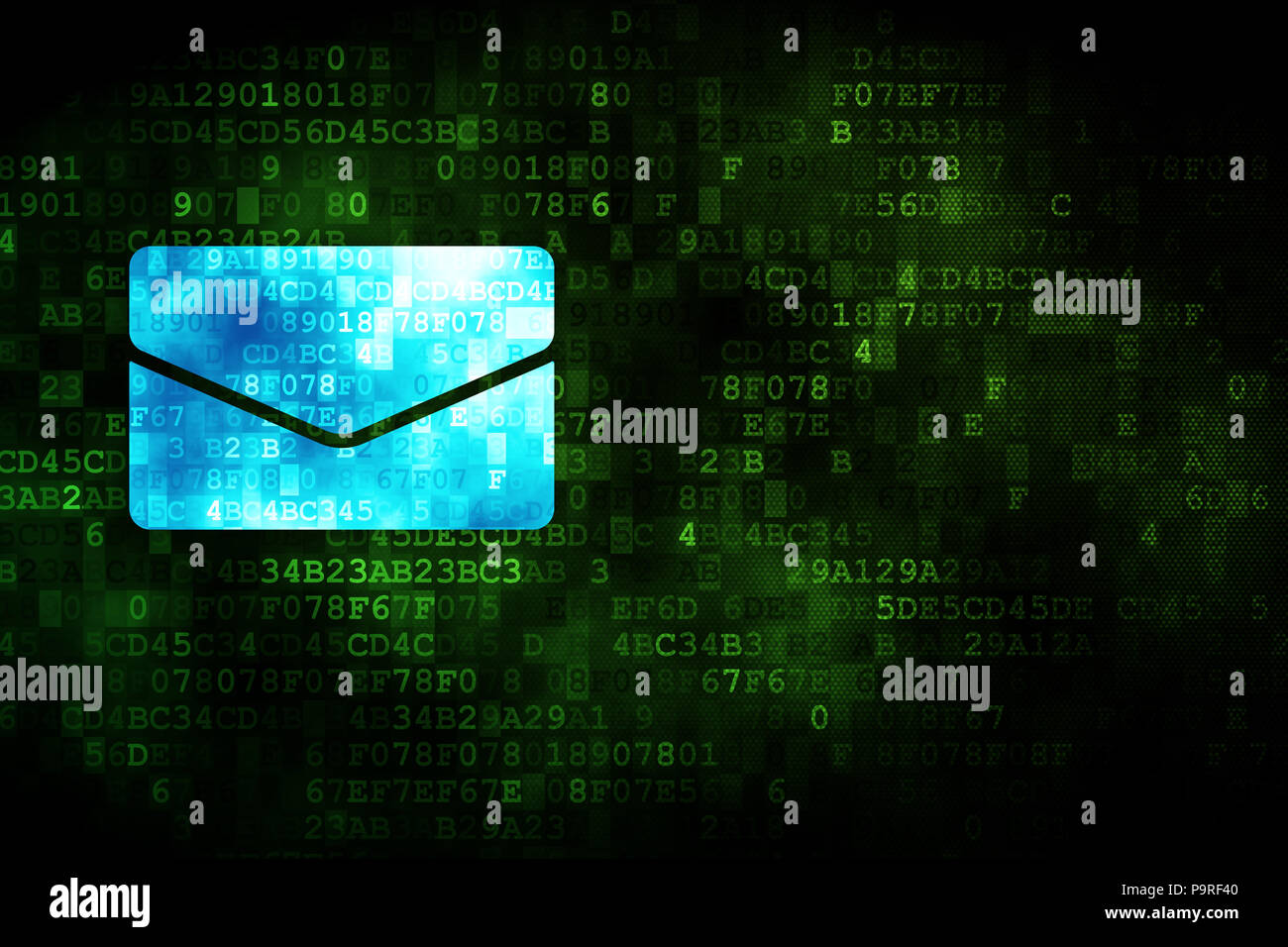 Finance concept: pixelated Email icon on digital background, empty ...