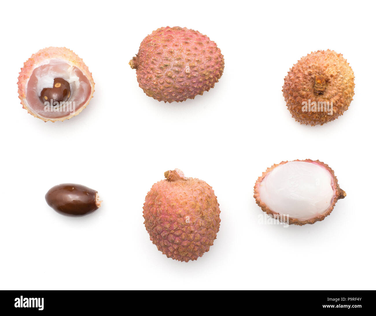 Lychee berries collection top view pattern isolated on white background ...