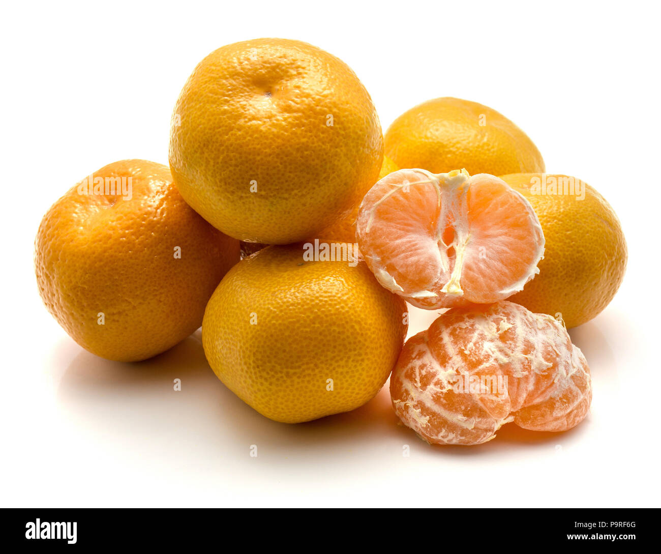 Tangerines isolated on white background whole and peeled halves Stock ...