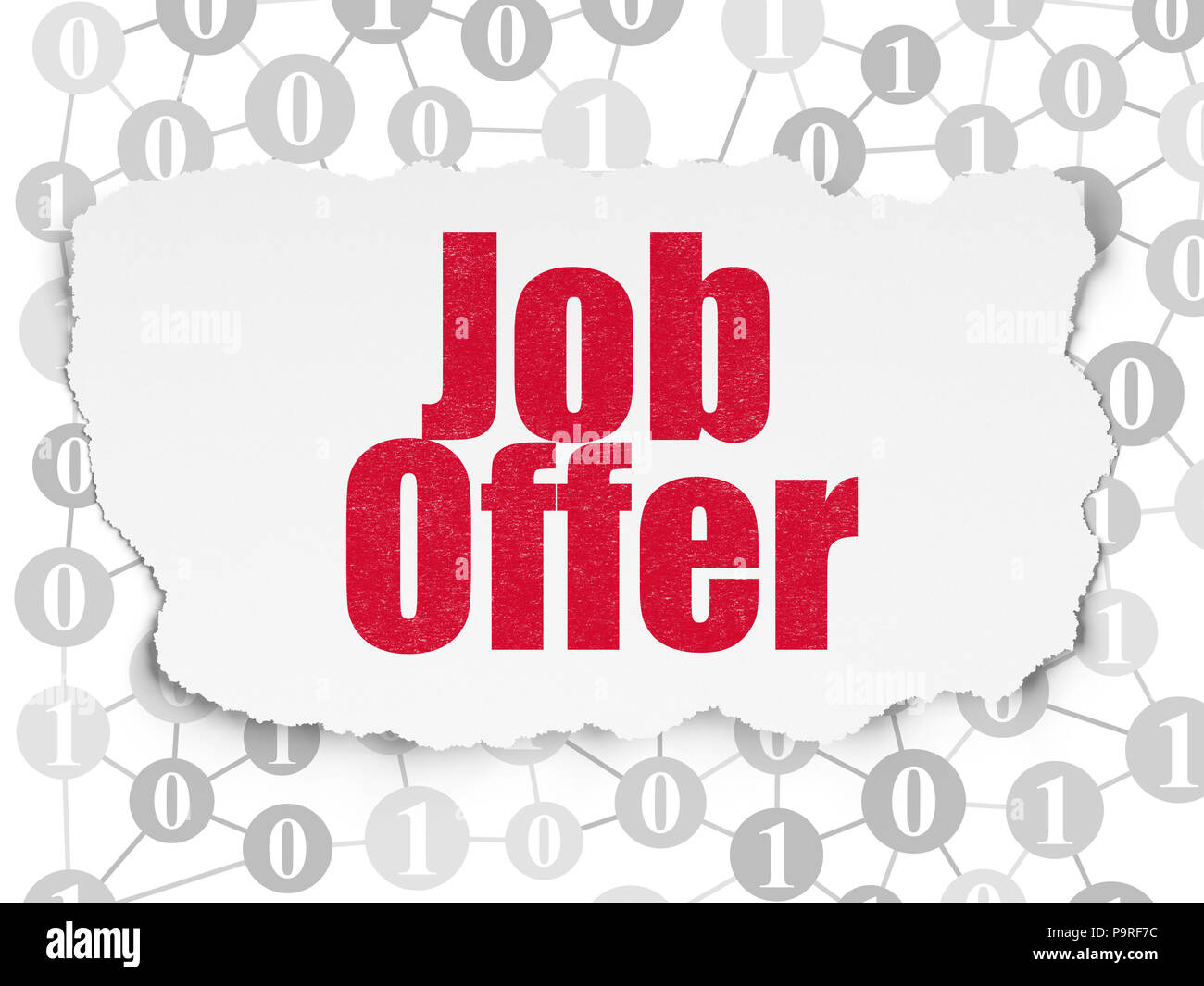 Business concept: Painted red text Job Offer on Torn Paper background with Scheme Of Binary Code ...