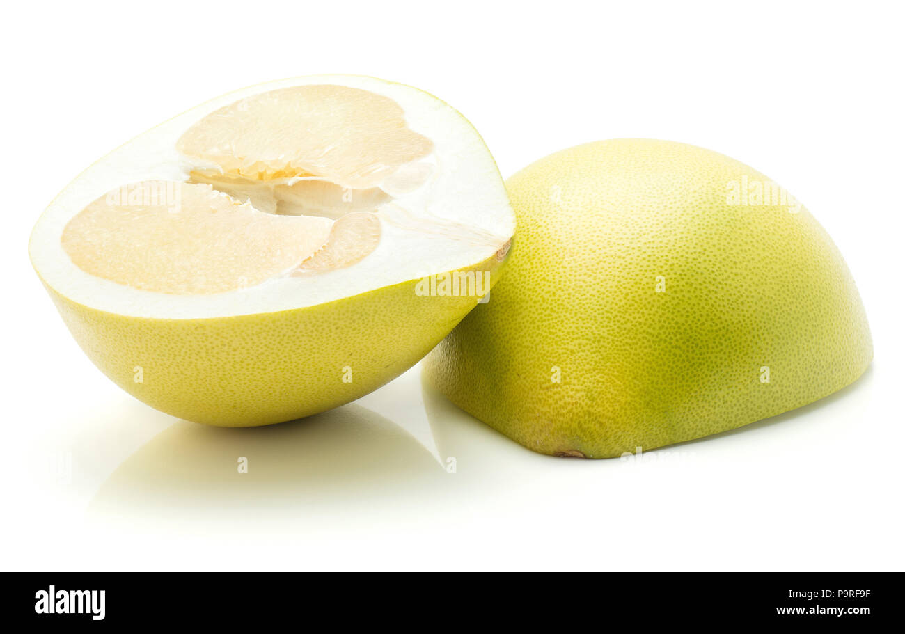 Sliced pamelo isolated on white background two halves Stock Photo - Alamy