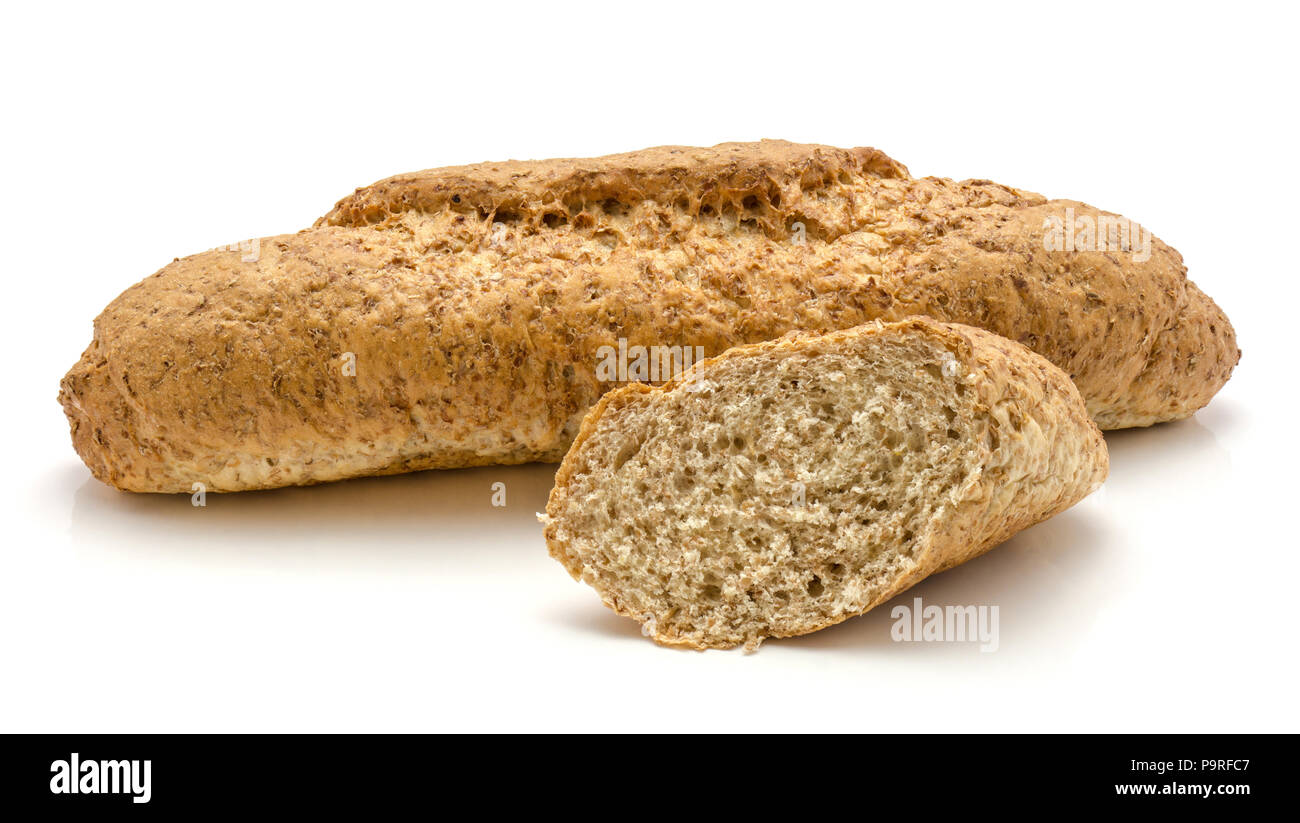 Wheat bran bread isolated on white background one whole bagel and slice ...