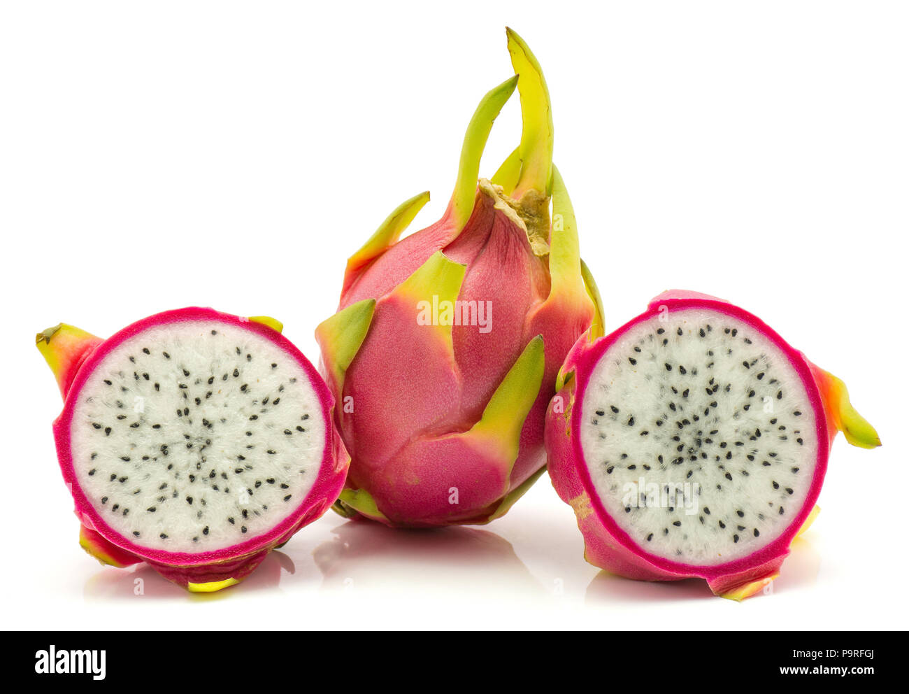 Dragon fruit (Pitaya, Pitahaya) isolated on white background one whole ...