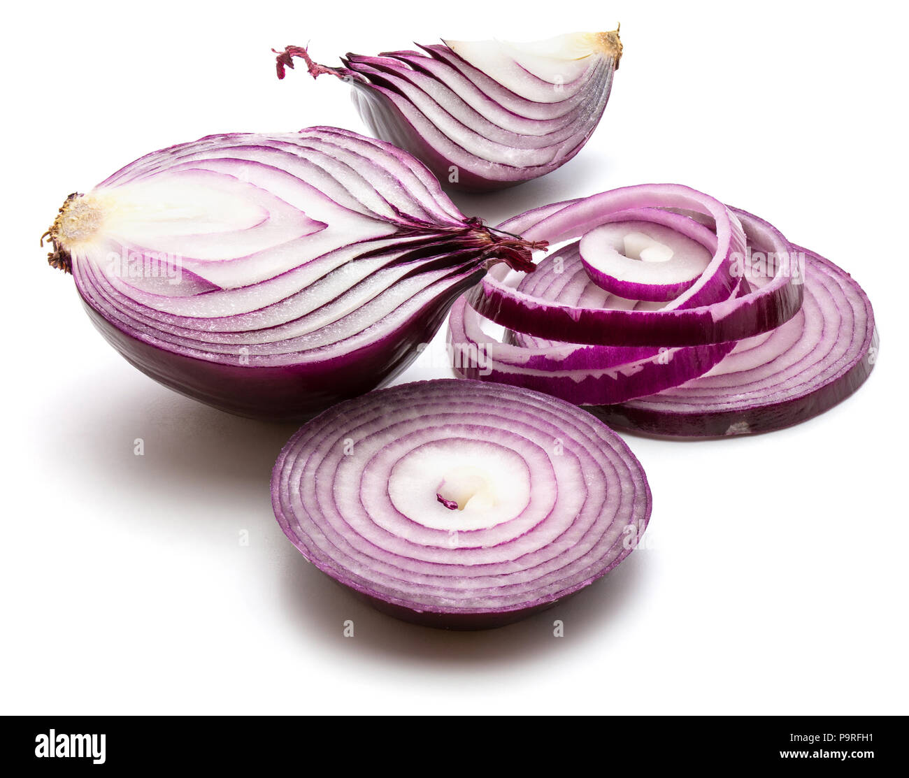 Sliced red onion composition isolated on white background Stock Photo ...