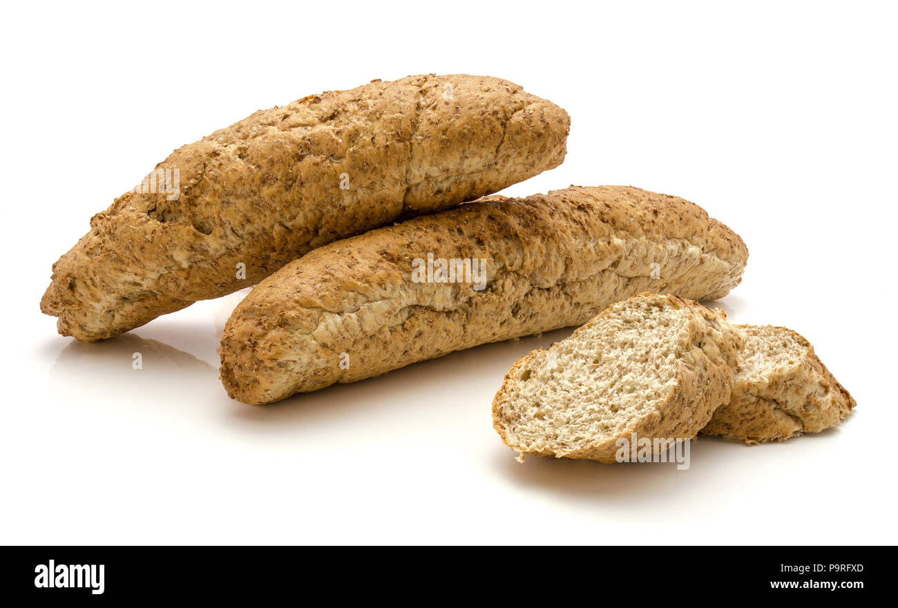 Two bagels of wheat bran bread isolated on white background and two ...