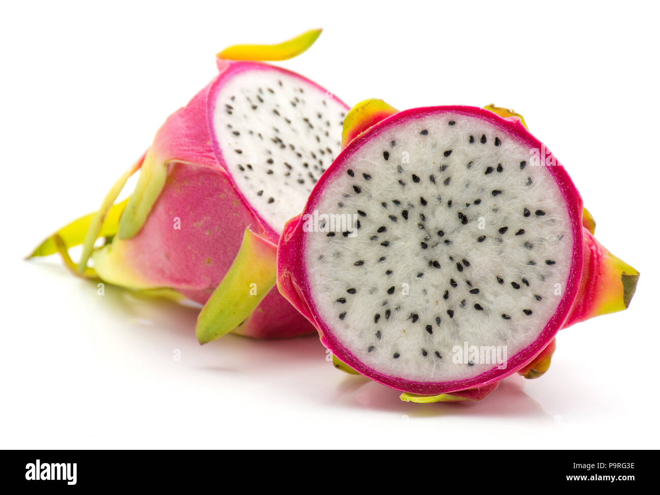 Sliced dragon fruit (Pitaya, Pitahaya) isolated on white background one ...