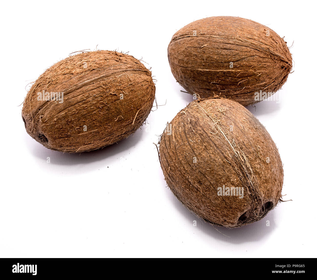 Three whole coconuts isolated on white background Stock Photo - Alamy