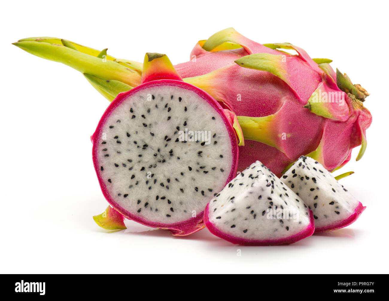 Dragon fruit (Pitaya, Pitahaya) isolated on white background one whole ...
