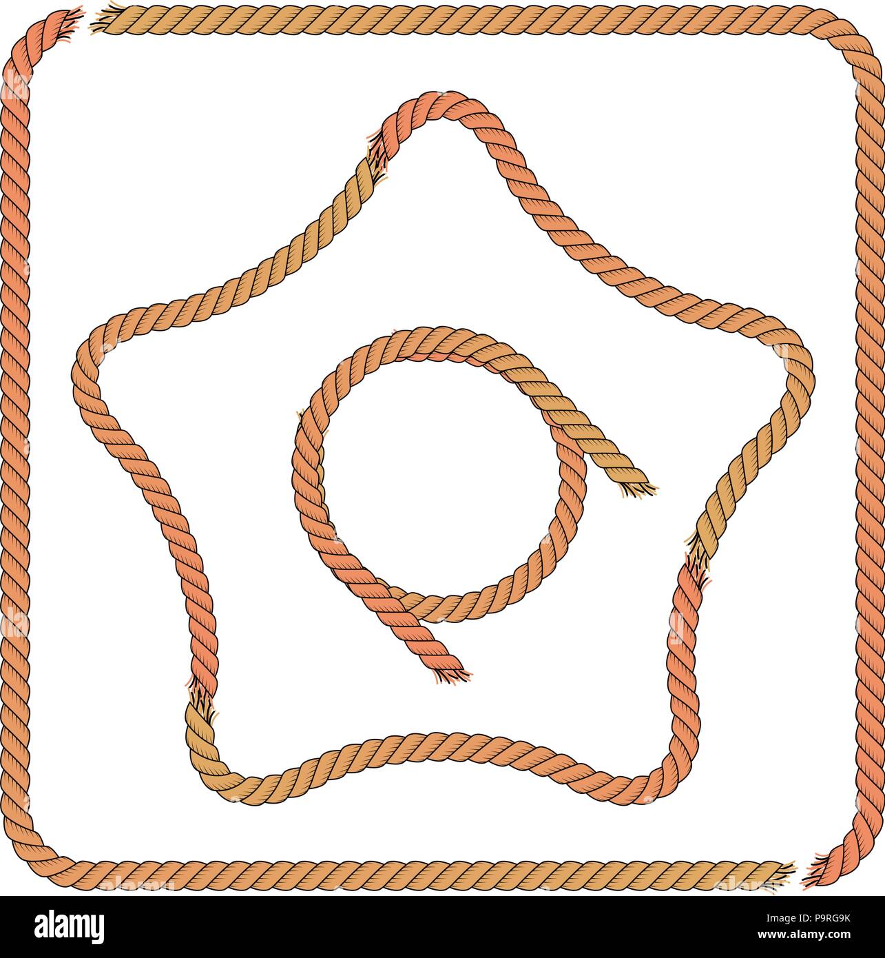 Square Rope Frame, Rope Star and Circle. Vector Illustration Stock ...