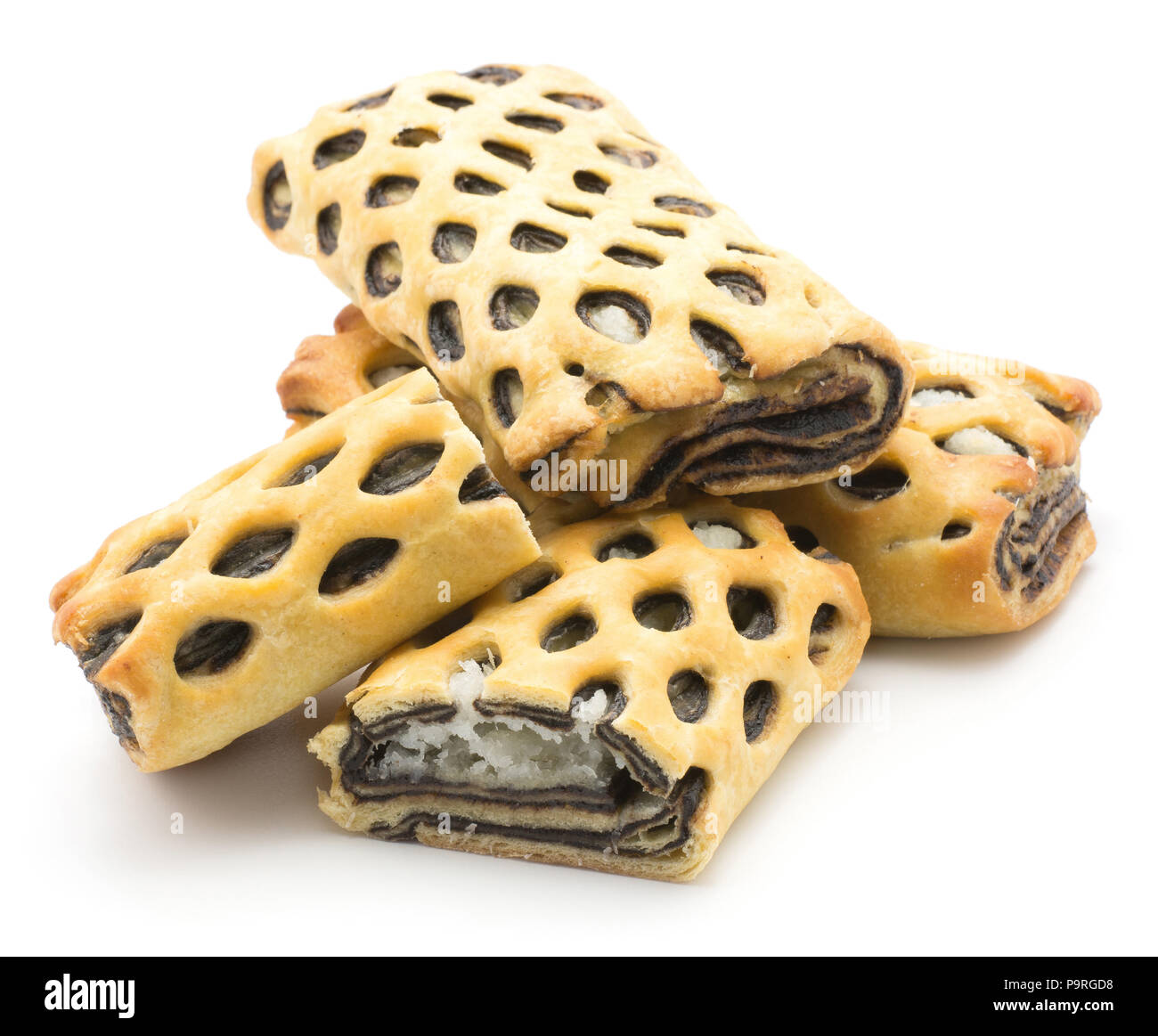 Lattice bread set with coconut and chocolate mousse isolated on white ...