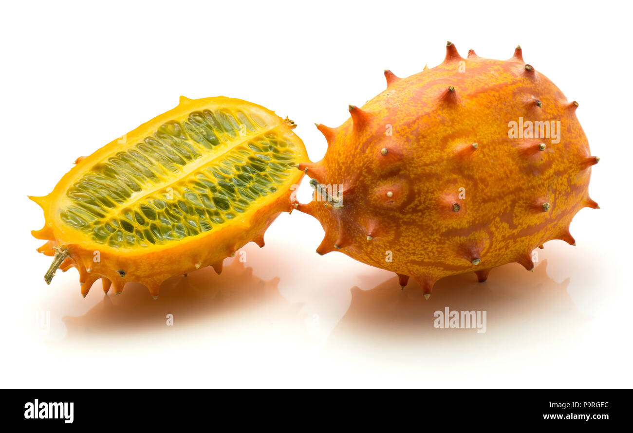 Sliced kiwano isolated on white background one half one whole Stock ...