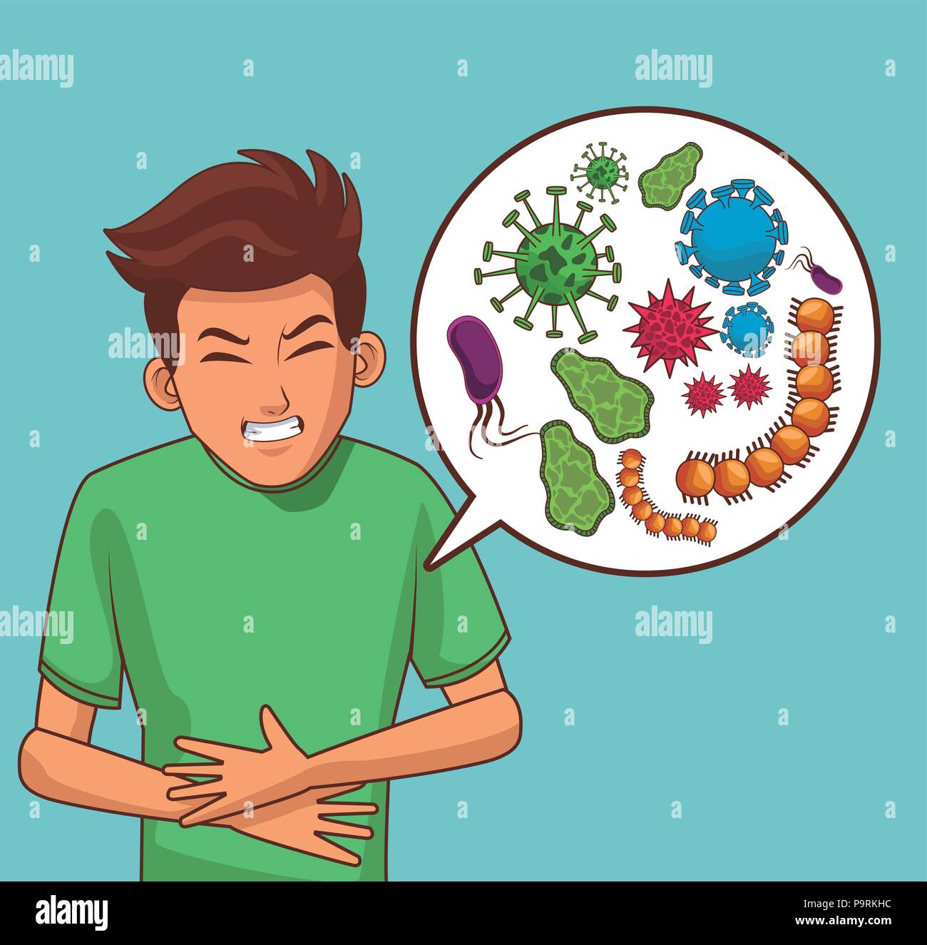 Young man with stomach ache cartoons vector illustration graphic design ...