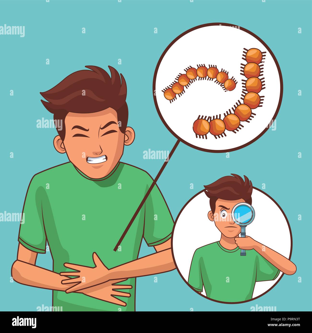Young man with stomach ache cartoons vector illustration graphic design ...