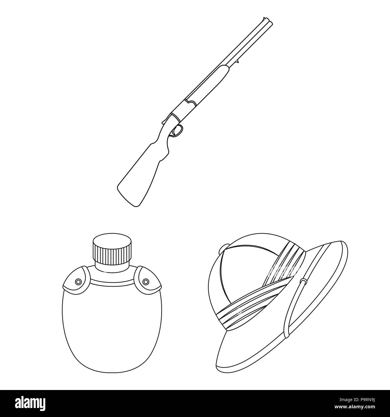 African Safari outline icons in set collection for design. Trophies and ...