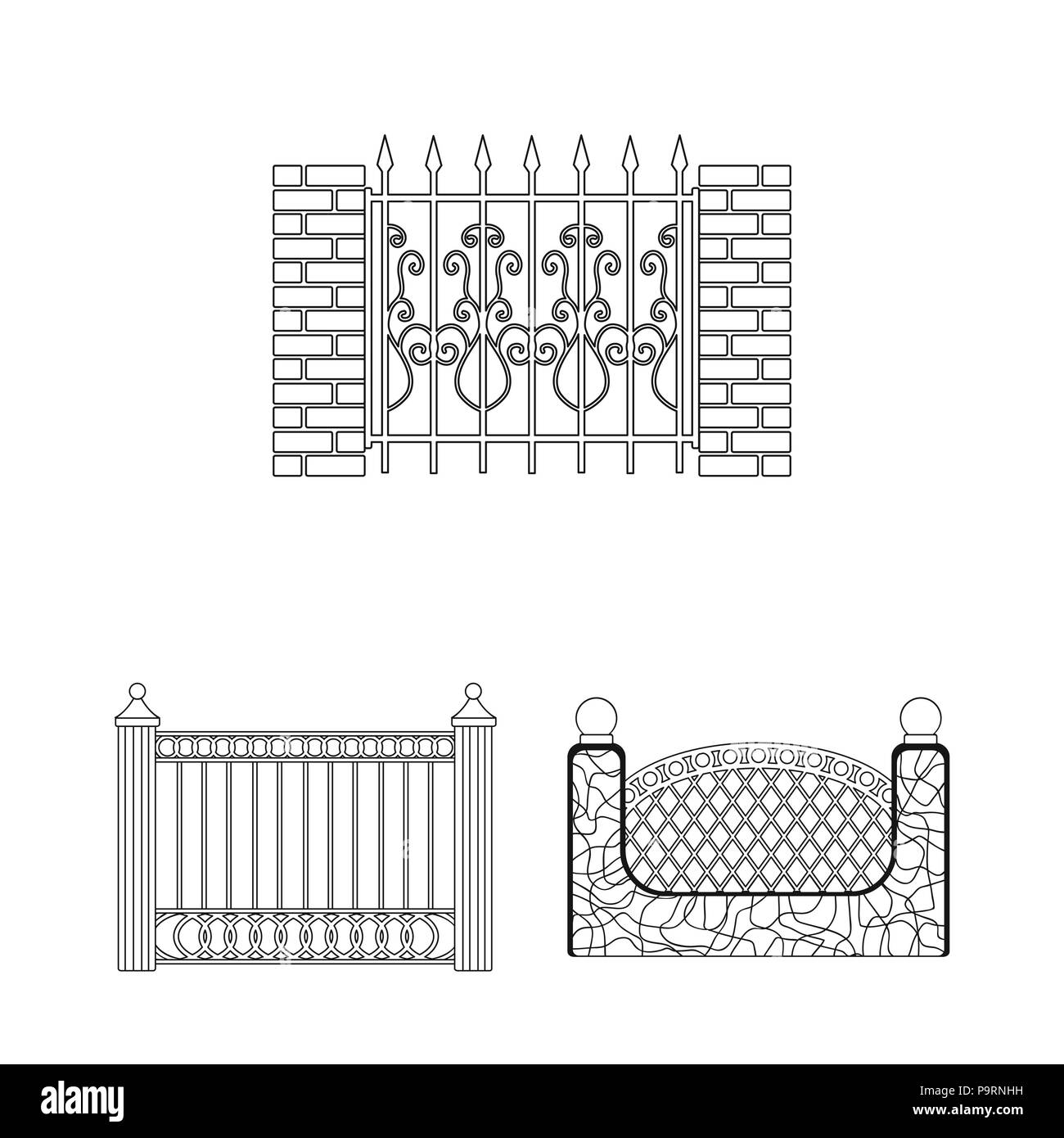 Different fence outline icons in set collection for design.Decorative ...