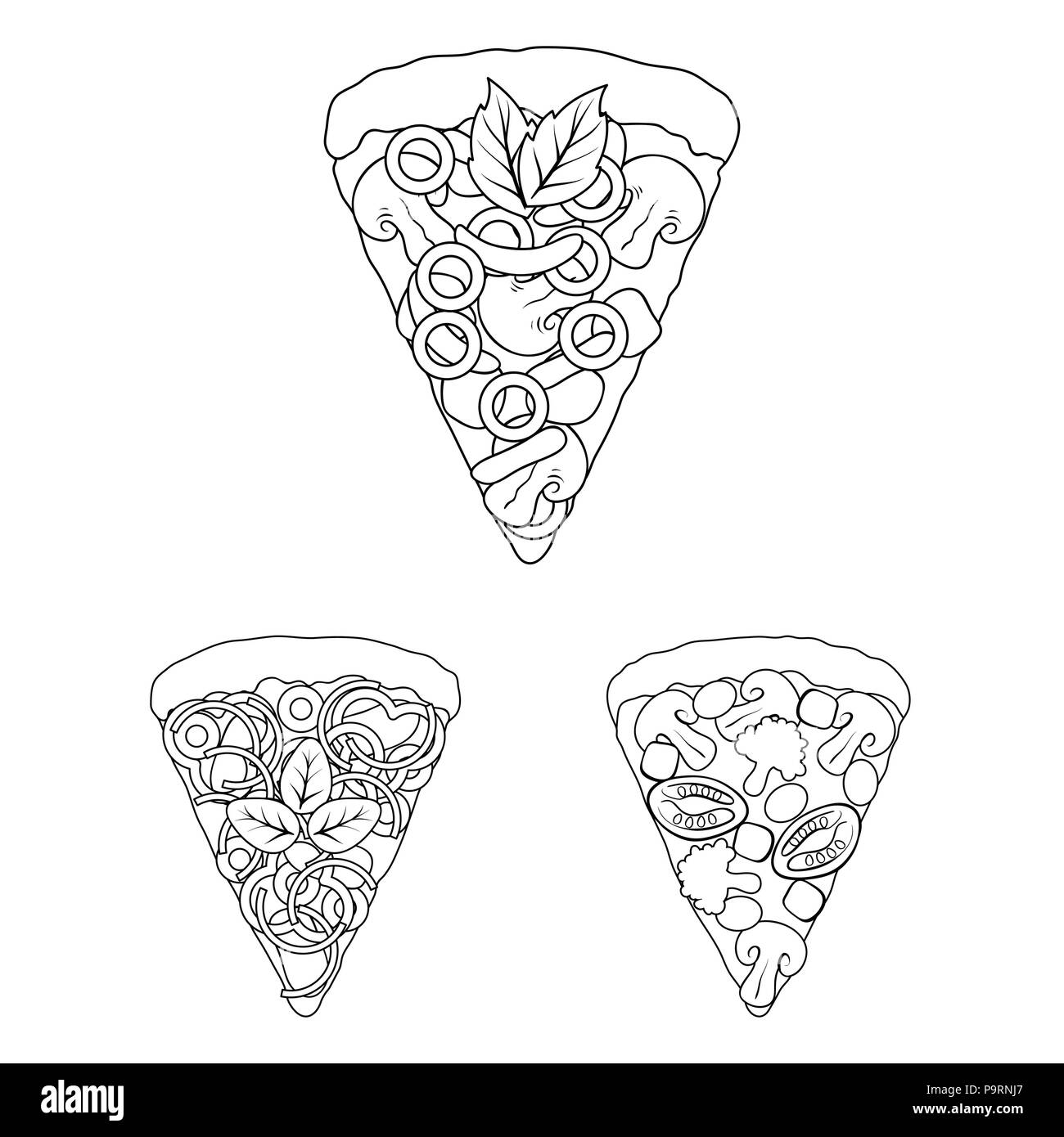 Different pizza outline icons in set collection for design.Pizza food ...