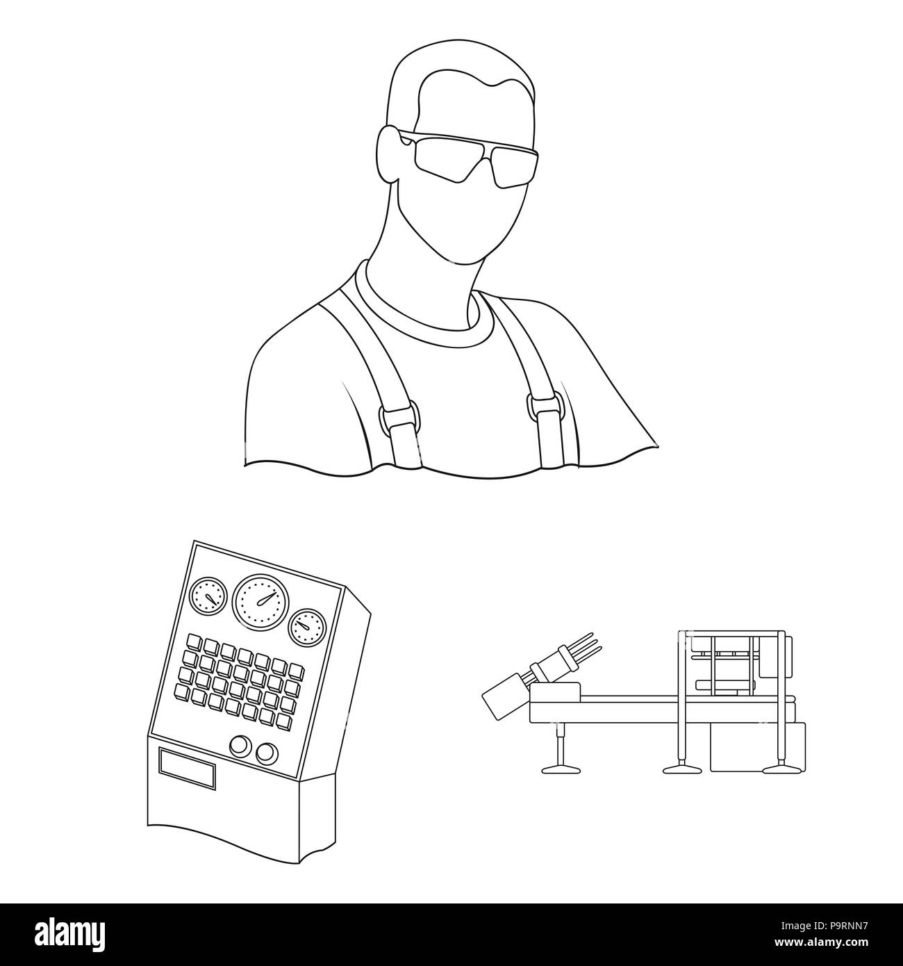Equipment and machine outline icons in set collection for design ...